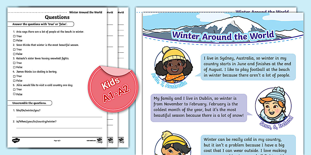 ESL Winter Around the World Reading Comprehension for Beginners