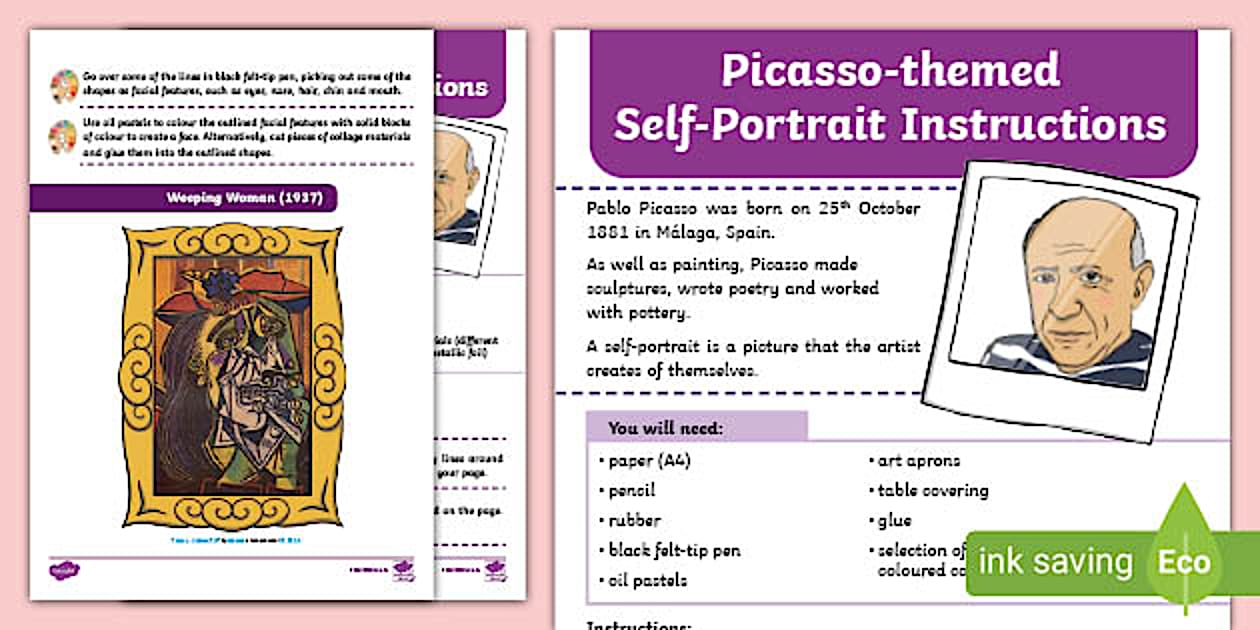 Picasso self-portrait | Instruction sheet | Easy to print