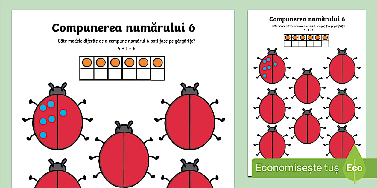 Buburuze vesele: Compunerea numărului 6 (Teacher-Made)