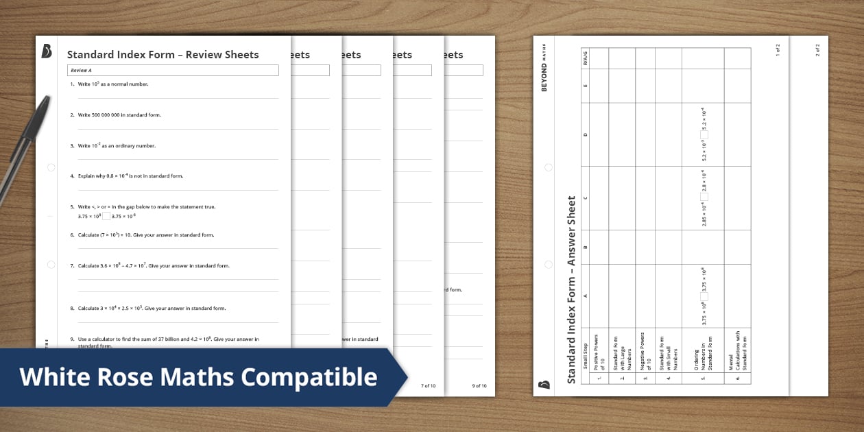 👉 Standard Index Form - Review Sheets (teacher made)