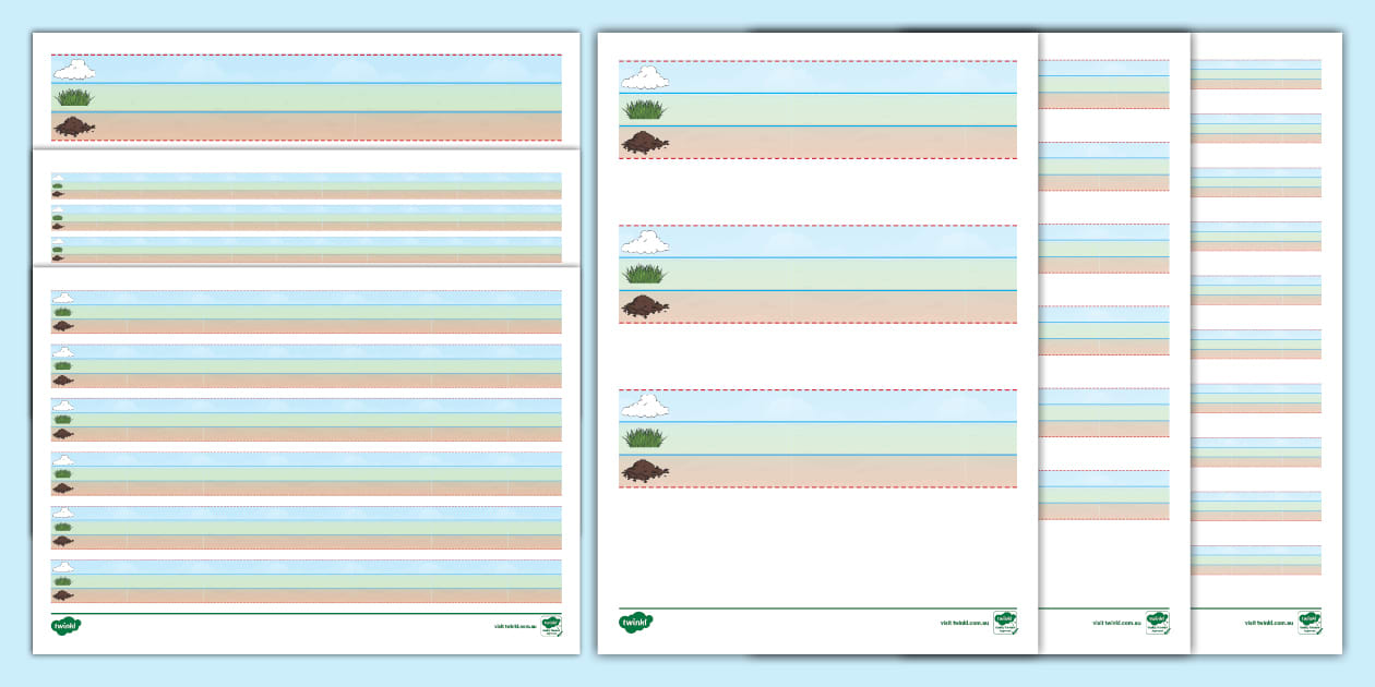 Dotted Line Writing Paper (Ground, Grass and Sky) - Twinkl