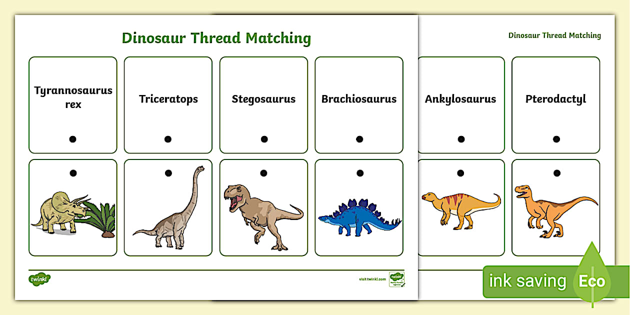Dinosaur Name Thread Matching Activity Sheet - Twinkl