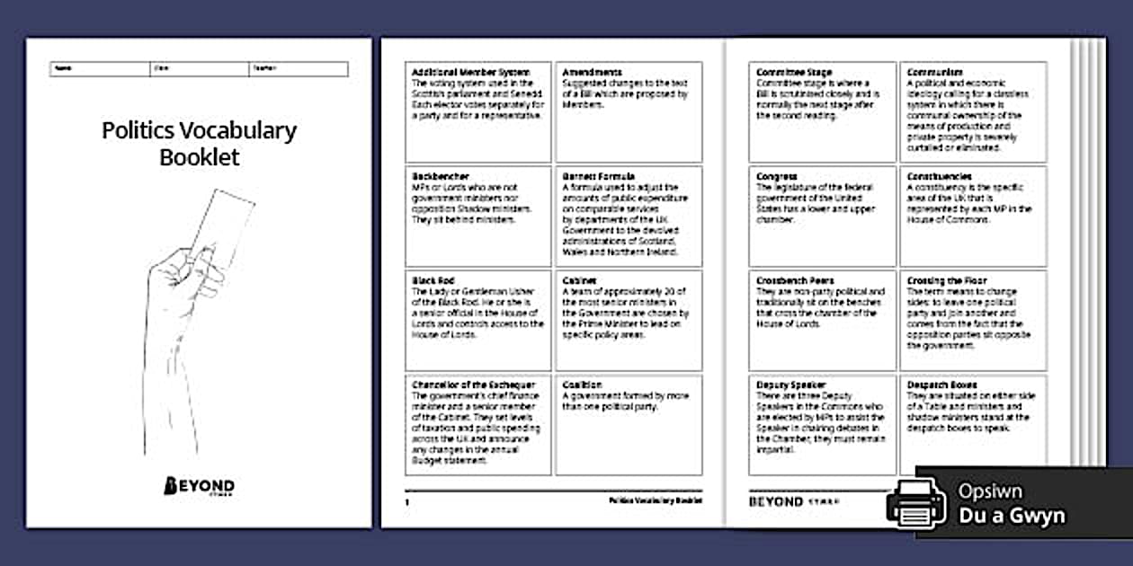 Politics Vocabulary Booklet (teacher made) - Twinkl