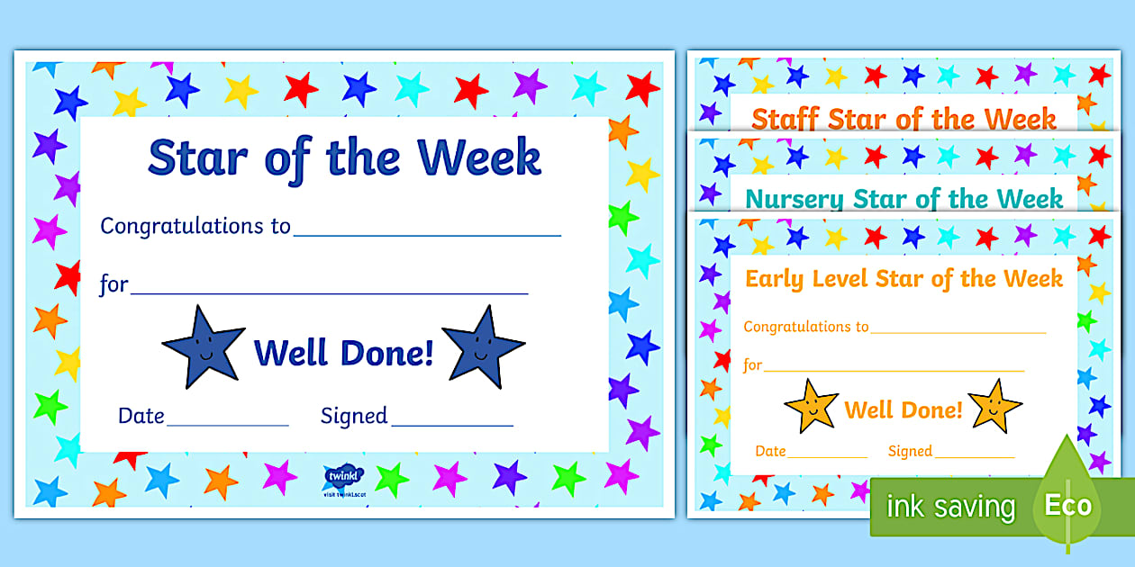 Whole School Star of the Week Certificates (Teacher-Made)