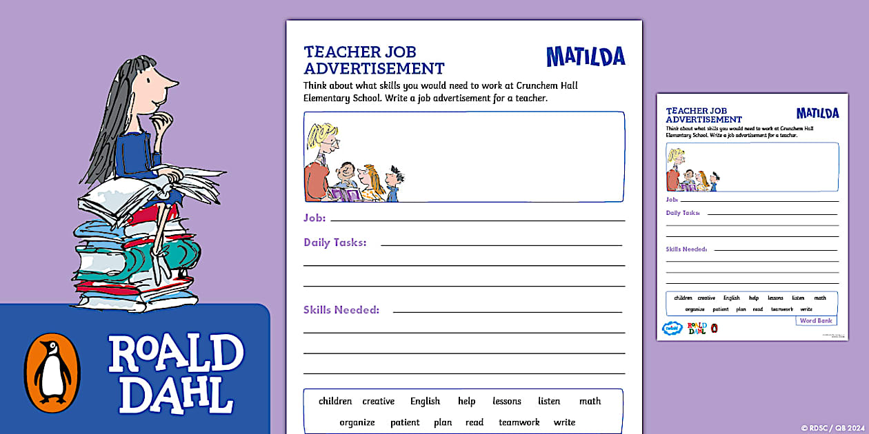 FREE Matilda: Teacher Job Advertisement Activity
