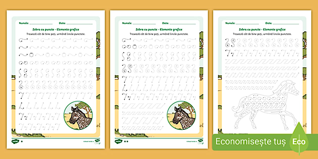 Zebra cu puncte - Fișe cu semne grafice (teacher made)