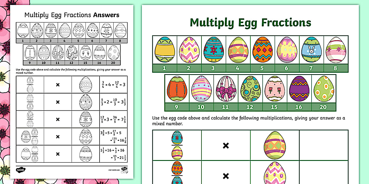 Spring-Themed Multiply Egg Fractions Worksheet - Twinkl