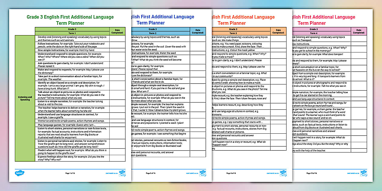 Grade 3 Afrikaans First Additional Language Planner - Twinkl