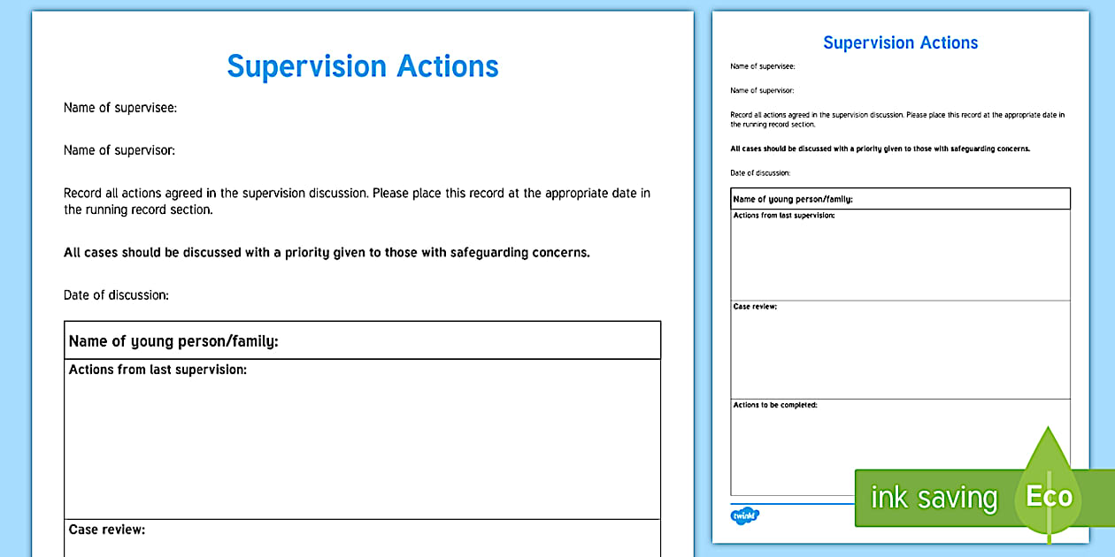 Editable Supervision Actions Young People & Families Case File Recording