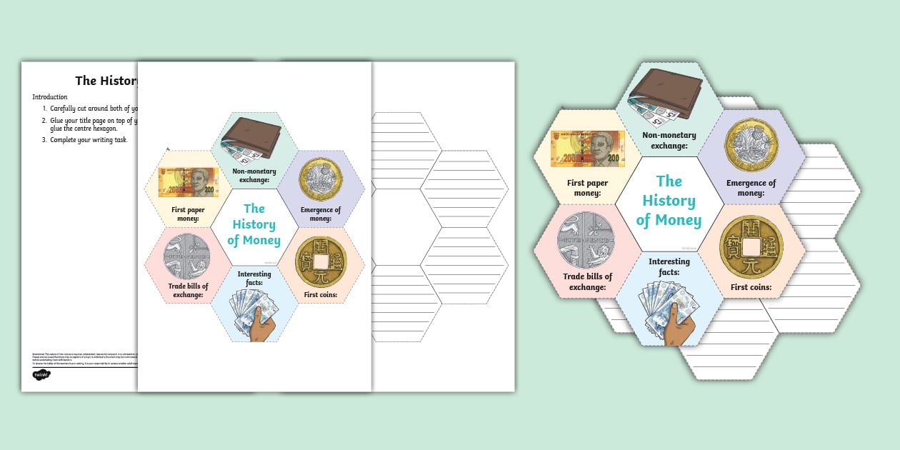 The History of Money Hexagon Writing Template (teacher made)