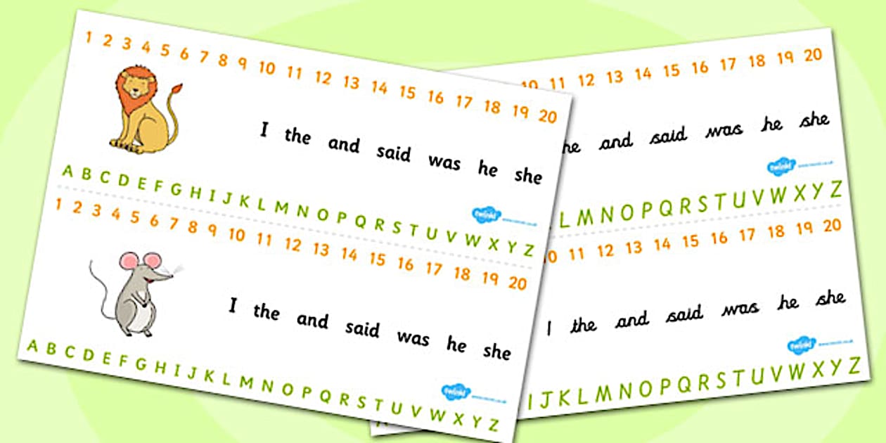 Cursive The Lion And The Mouse Combined Number And Alphabet Strips