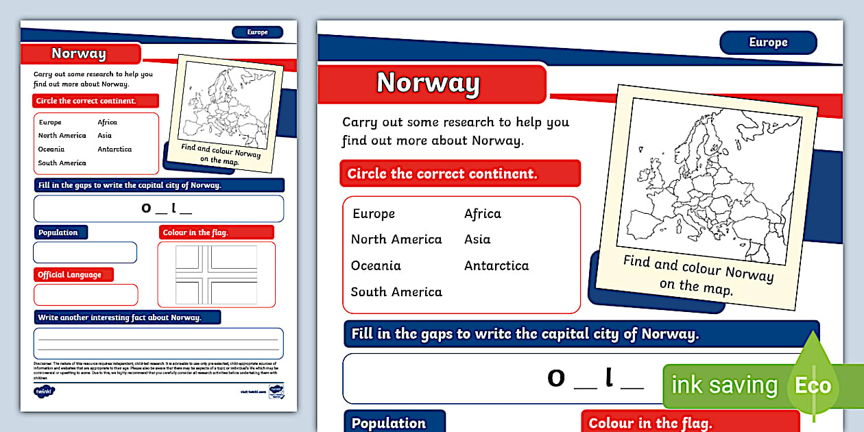 Norway Research Activity - Twinkl - KS1 (teacher made)
