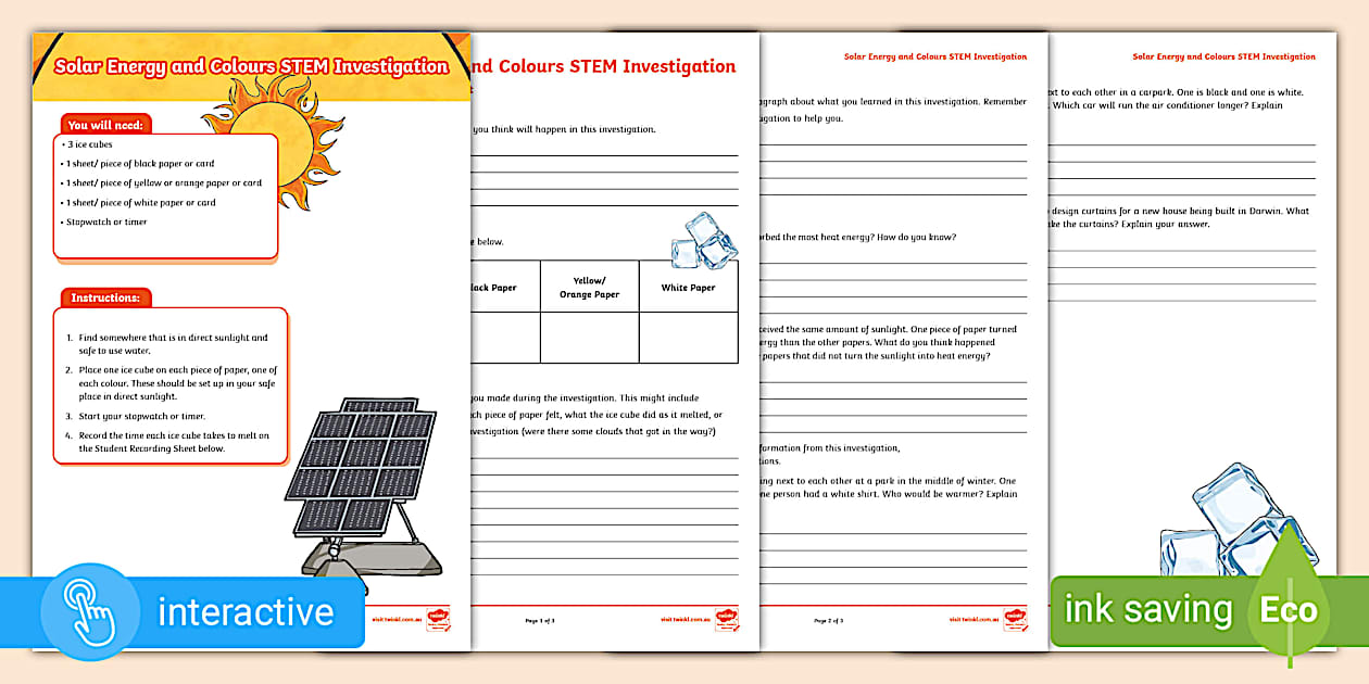 Solar Energy and Colours STEM Investigation | Solar Energy
