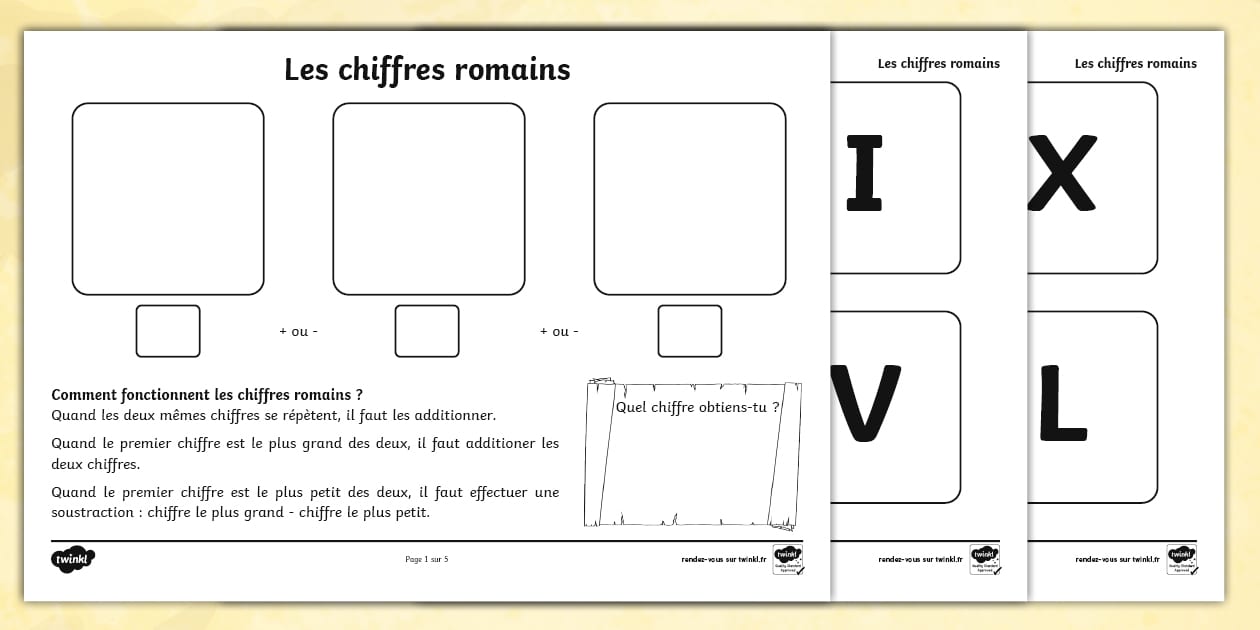 Feuille d'activités : Comment fonctionnnent les chiffres romains