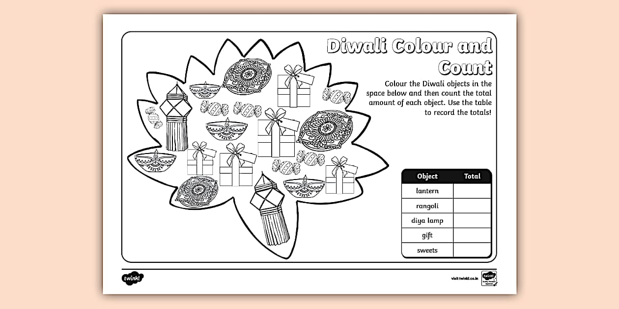 Diwali Colour and Count Worksheet (teacher made) - Twinkl