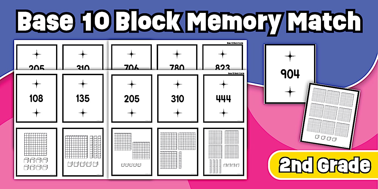 Base-10 Blocks 3-Digit Place Value Math Memory Match Game