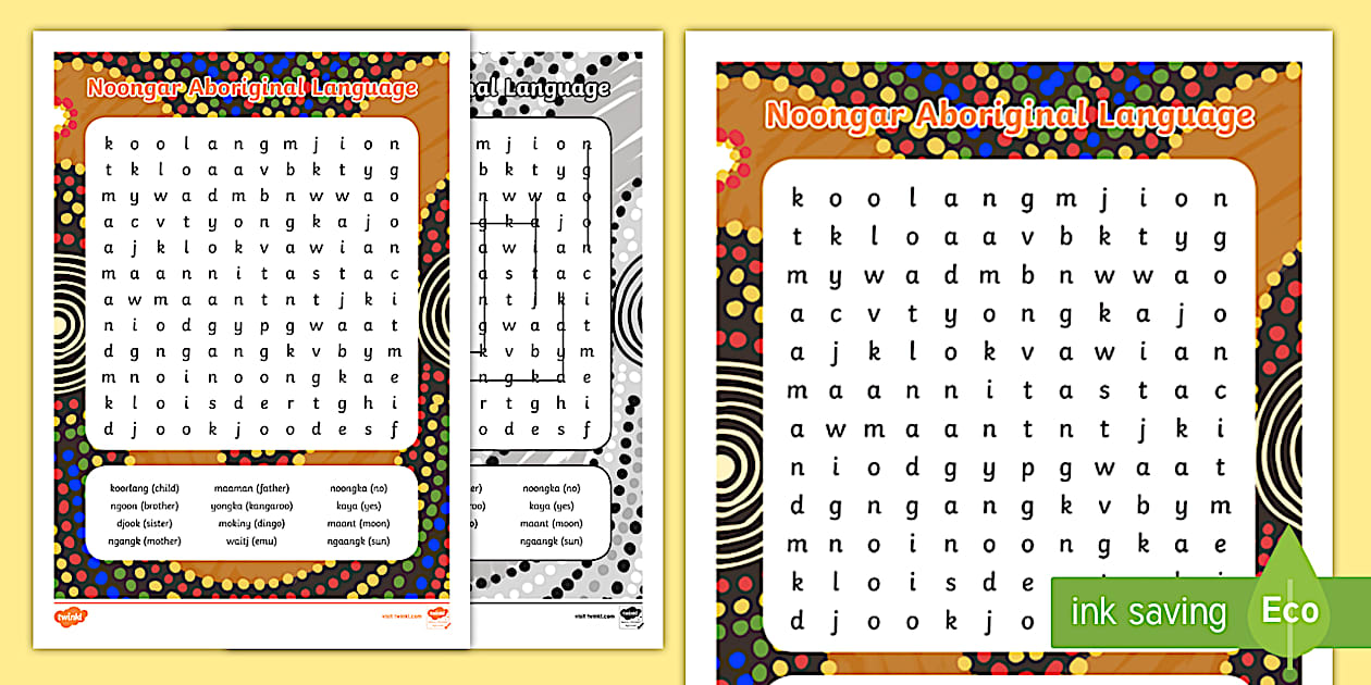 Noongar Aboriginal Language Word Search (teacher made)