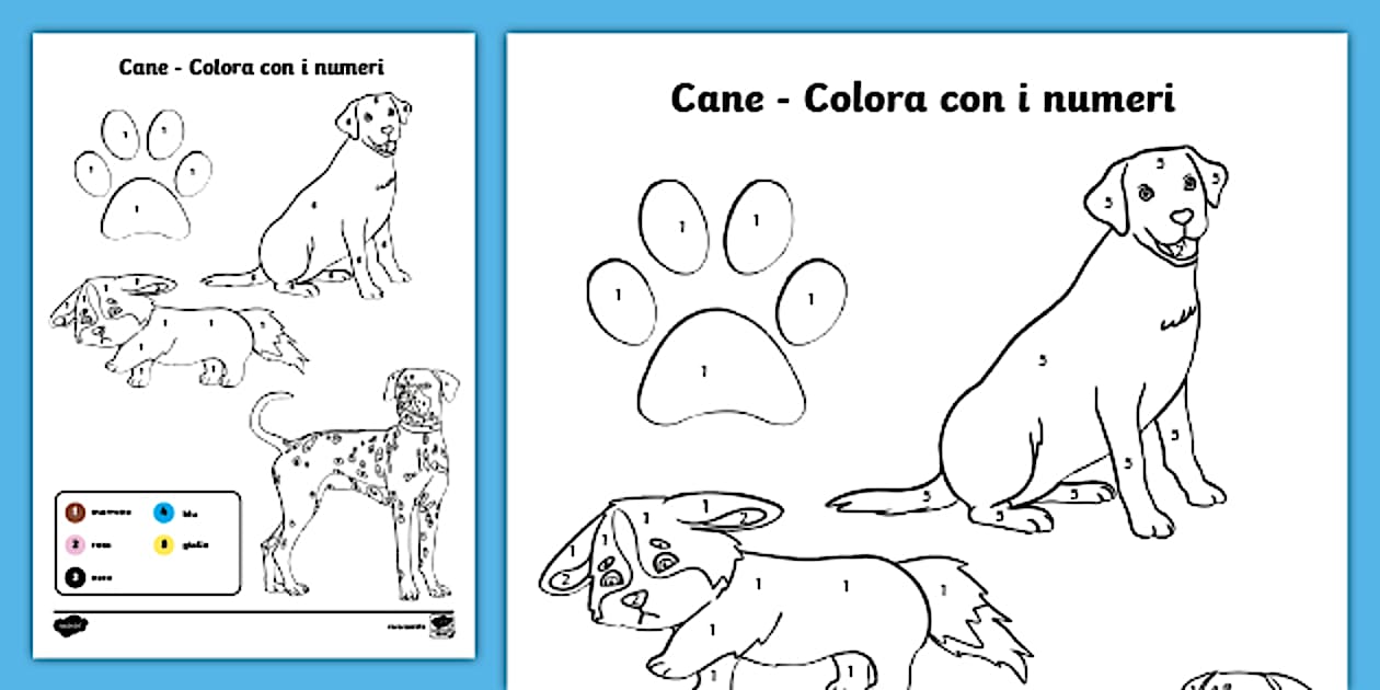 Colora con i numeri: Cane (Hecho por educadores) - Twinkl