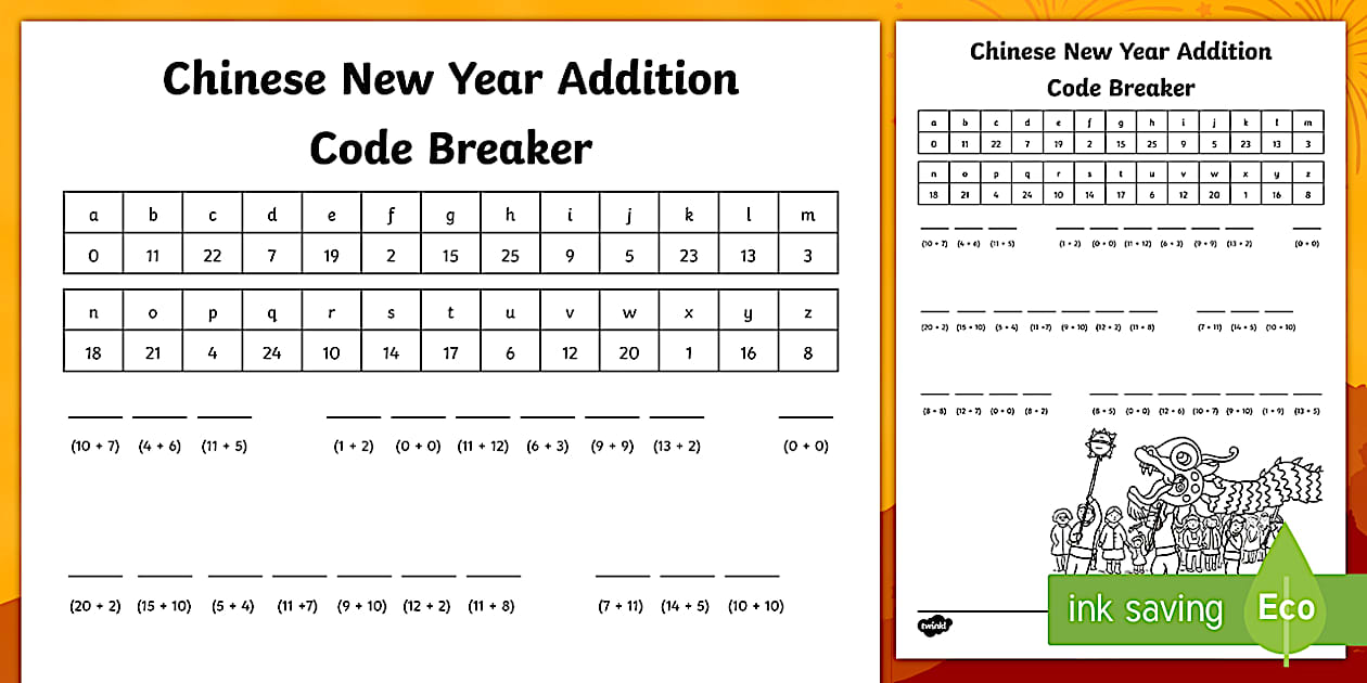 Chinese New Year Code Breaker Addition Activity - Twinkl