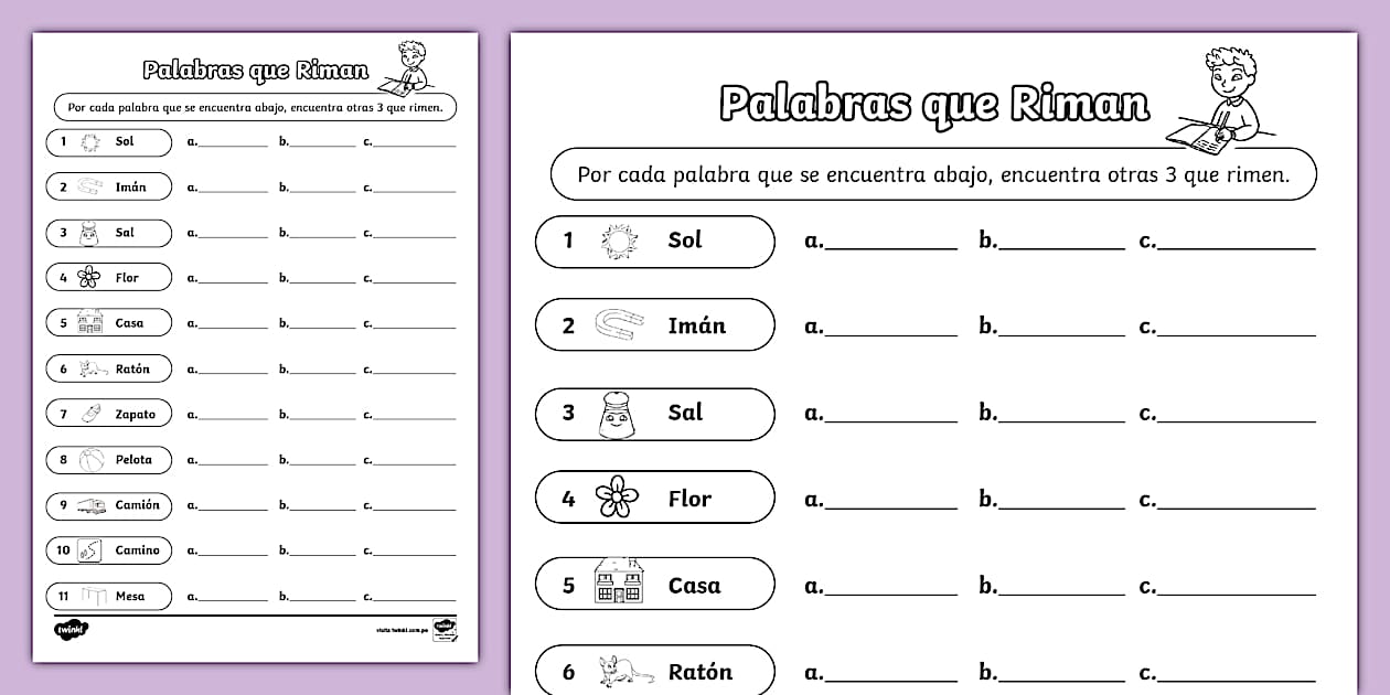 Ficha de actividad: Encuentra 3 palabras que riman - Twinkl