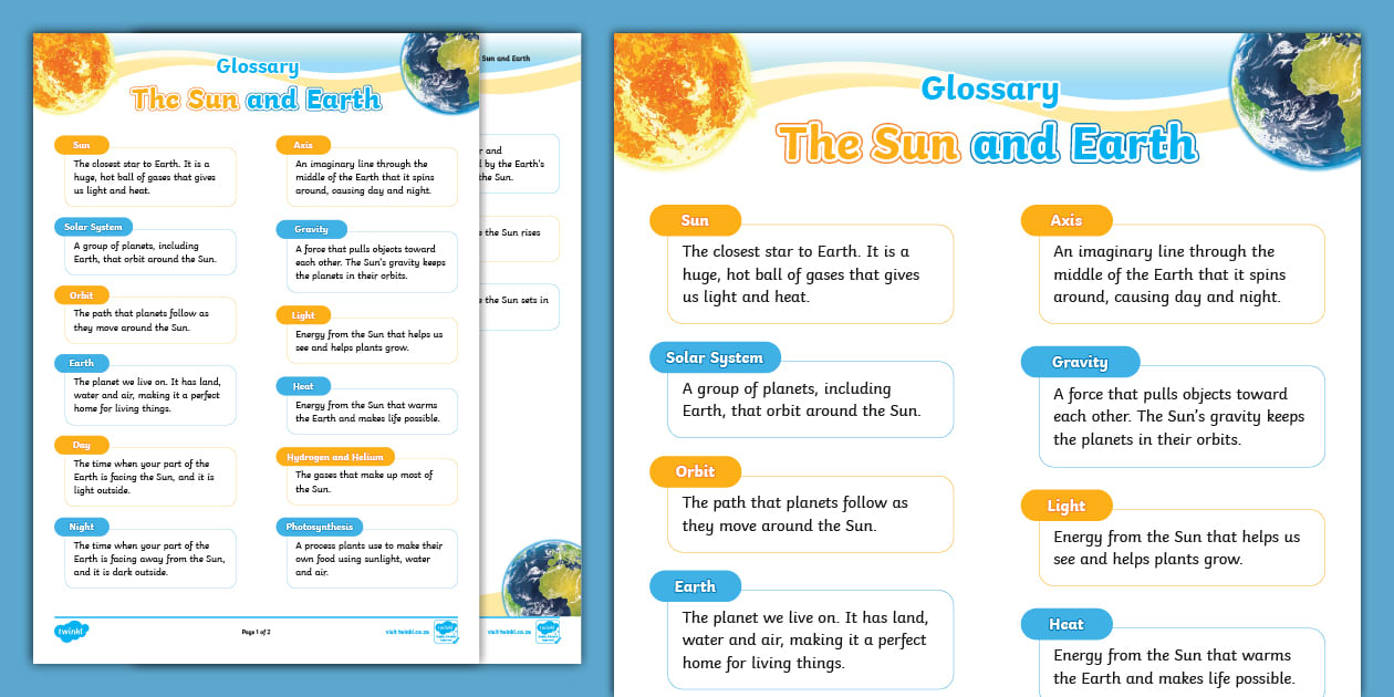 Glossary: The Sun and Earth Grade 4 (teacher made) - Twinkl