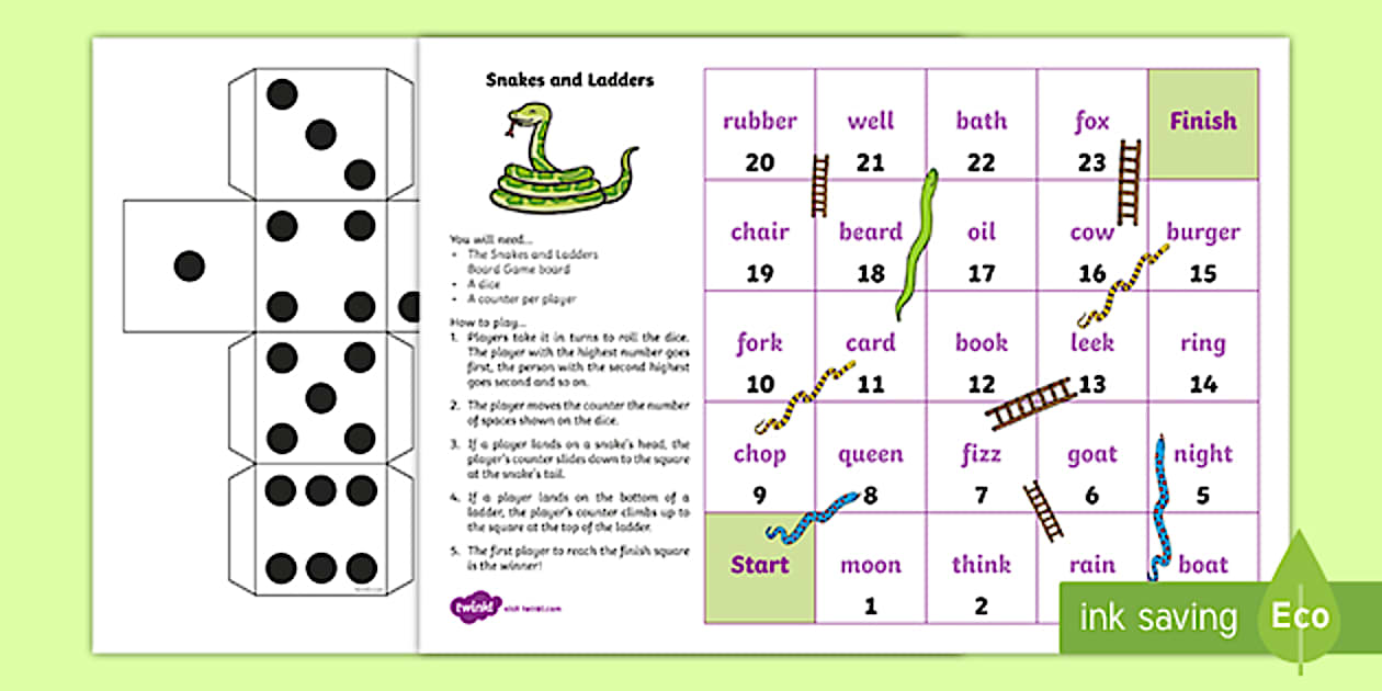 Editable Phase 3 Snakes and Ladders - Twinkl