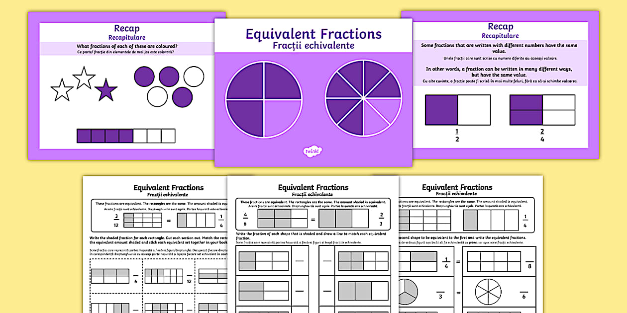 Equivalent Fractions PowerPoint with Worksheet / Worksheets English ...