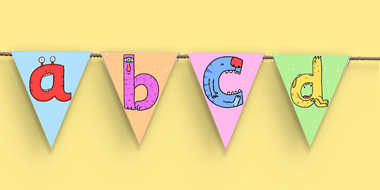 Black and White Lower-case Monster Alphabet Display Bunting