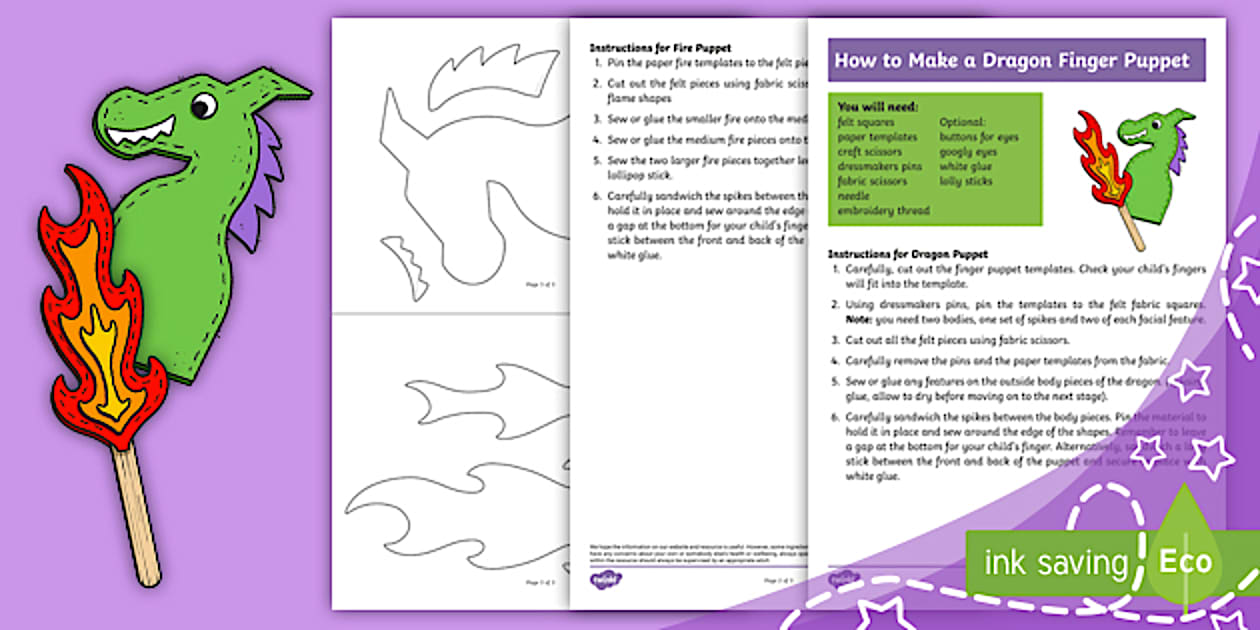 Editable How to Make Dragon Finger Puppets Craft Instructions