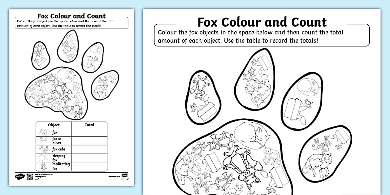 👉 Fox Colour and Count Worksheet (Hecho por educadores)