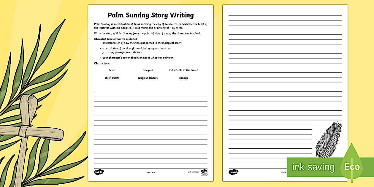 KS2 Palm Sunday Character Story Writing Worksheet - Twinkl