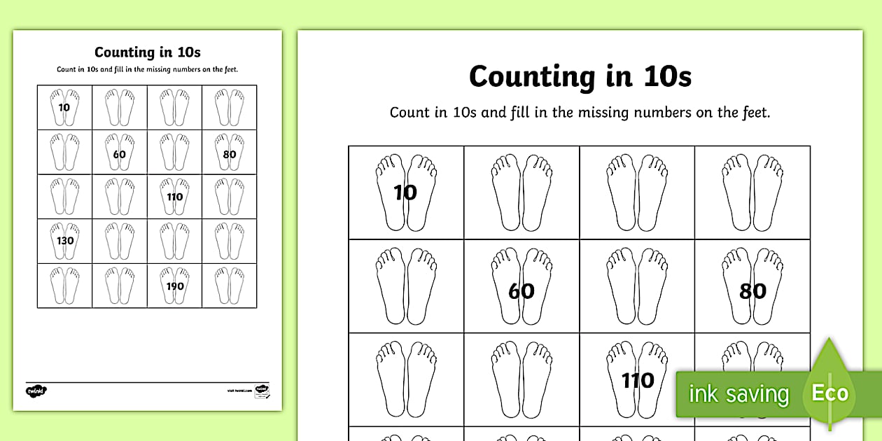 Editable Counting in 10s with Feet Worksheet (teacher made)