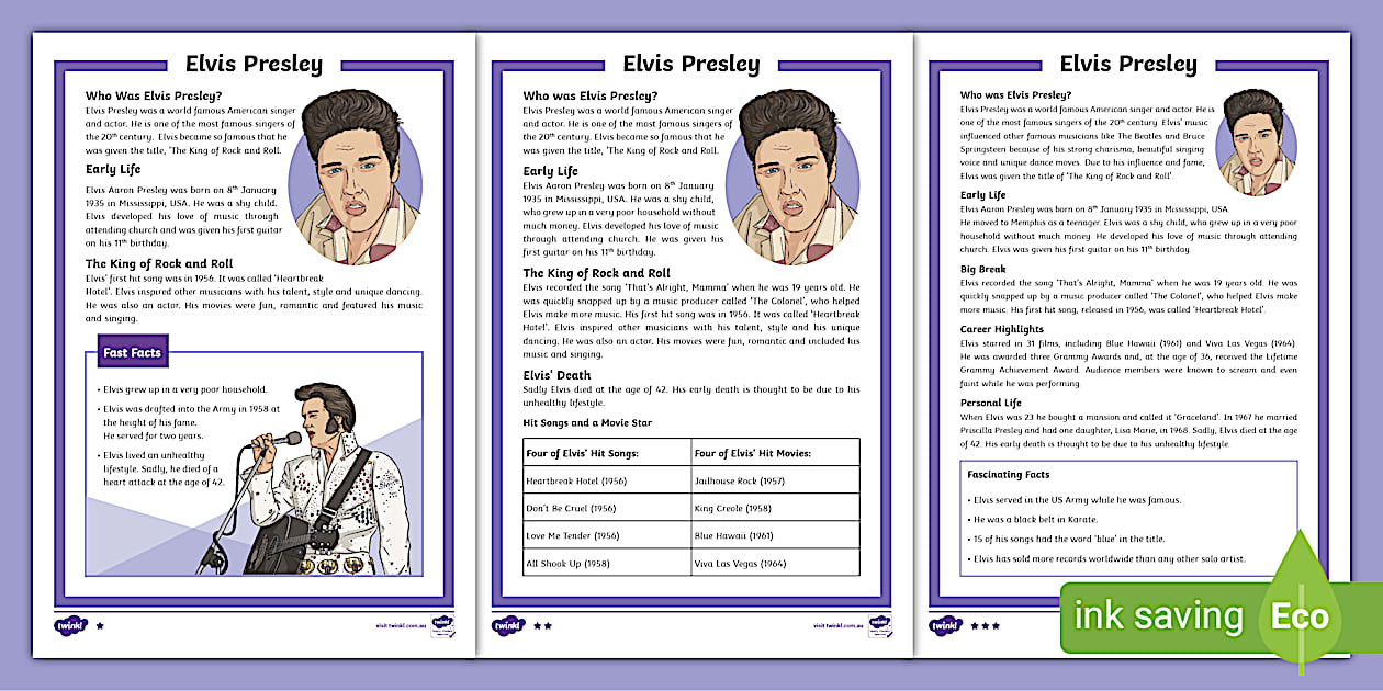 Elvis Presley Fact File | Differentiated Reading - Twinkl
