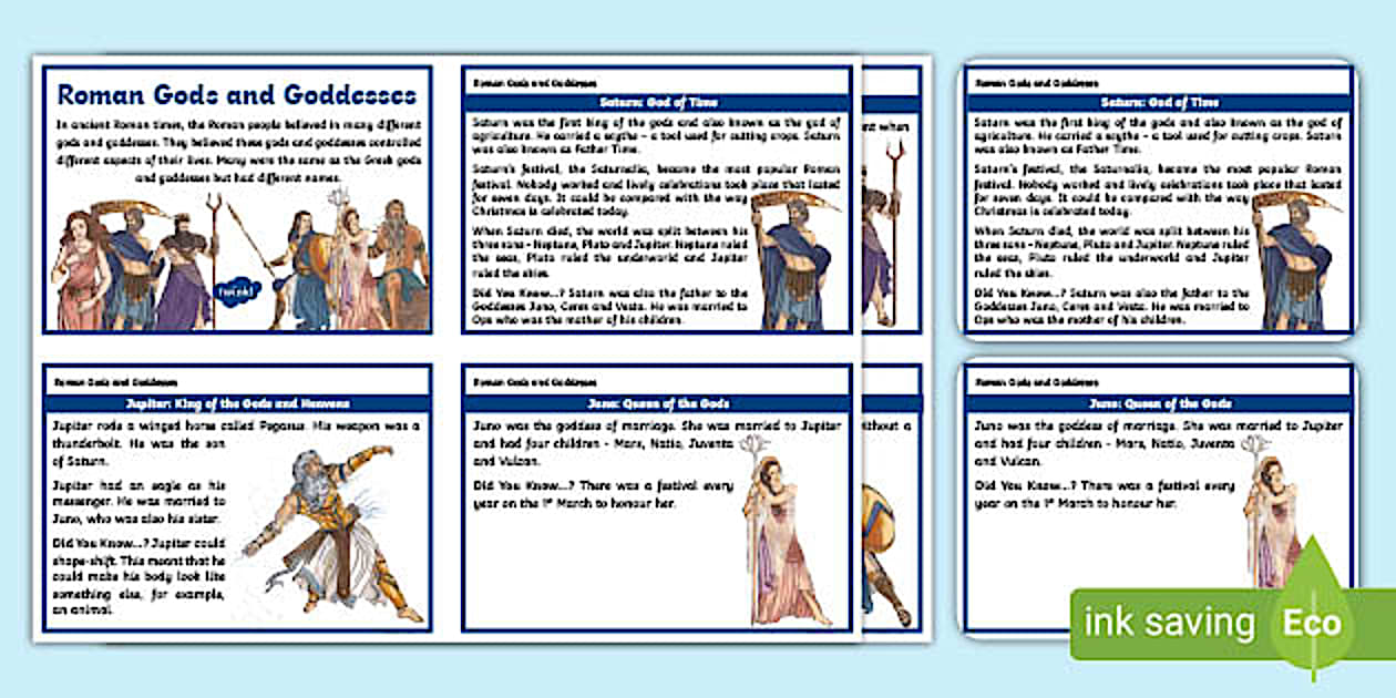 List of Roman Gods and Goddesses Fact Cards - Twinkl