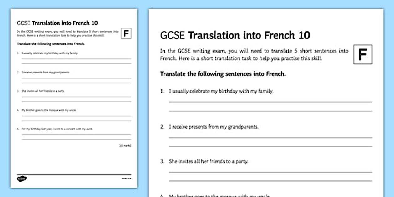 GCSE French: Translation into French (teacher made) - Twinkl