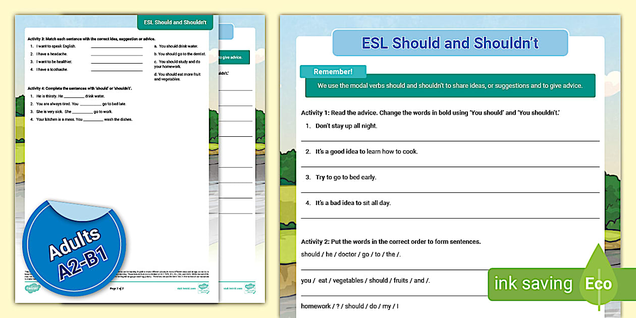 ESL Should and Shouldn't Activity Sheet [Adults, A2-B1]