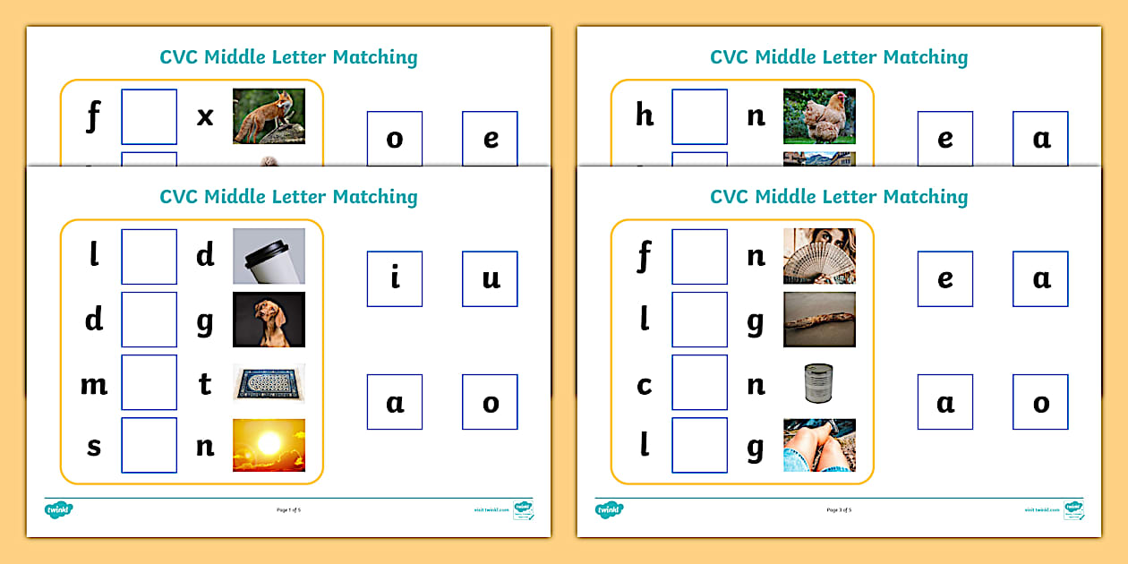 CVC middle Letter Matching Photo Workstation pack - Twinkl