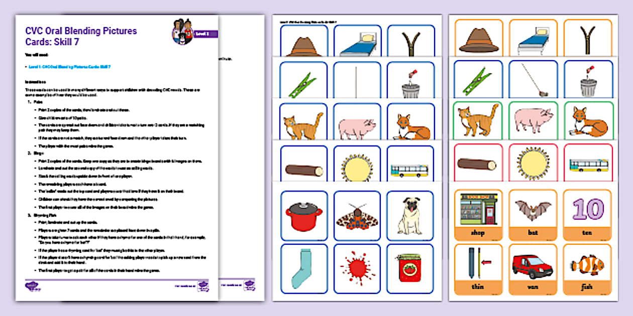Level 1: CVC Oral Blending Pictures Cards: Skill 7 - Twinkl