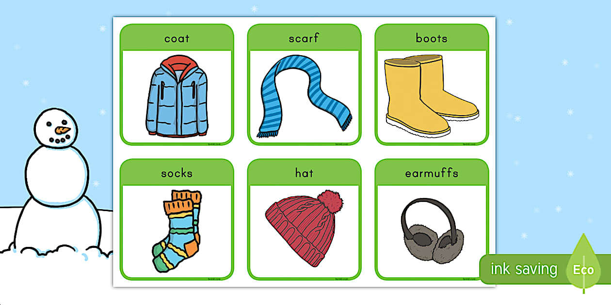 Winter clothes flashcards І EYLF І Seasons І Twinkl.