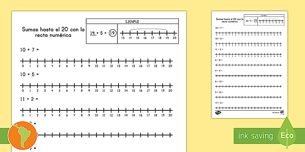 Ficha de actividad: Sumas hasta el 20 con la recta númerica