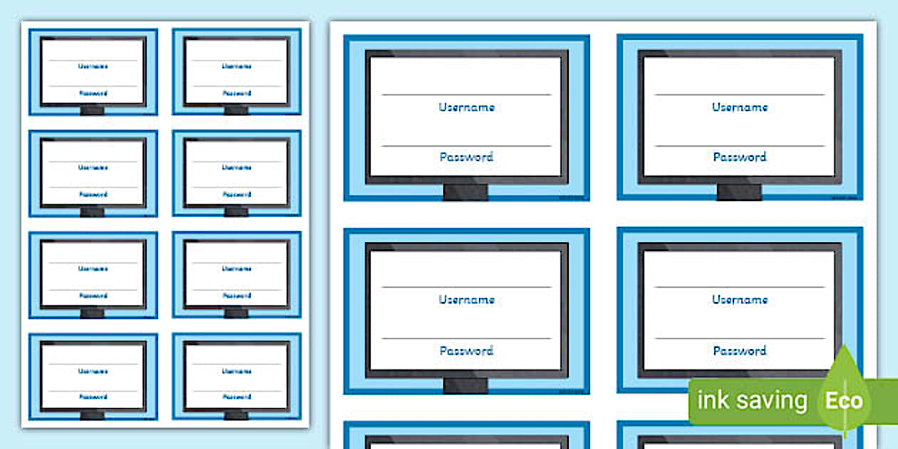 Editable Pupil Computer Login Details Cards (teacher made)