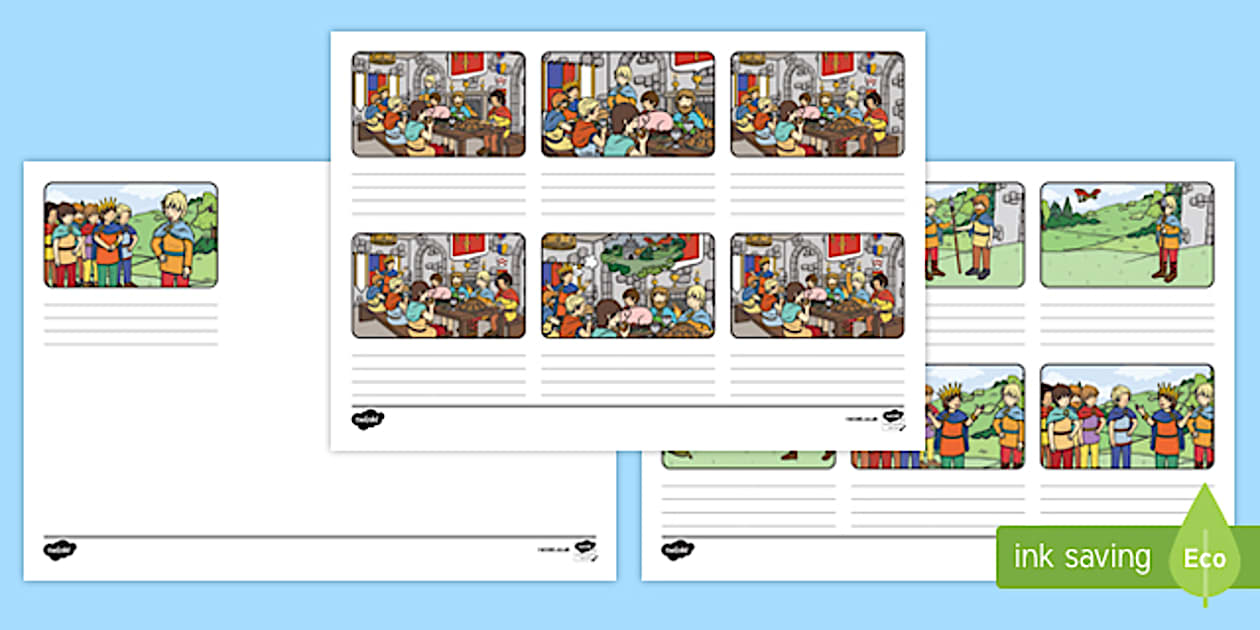 Black and White Fionn and the Dragon Lined Storyboard Template