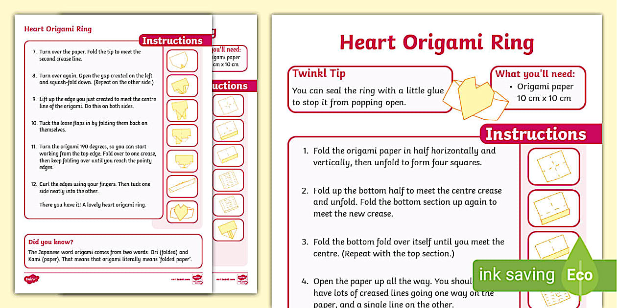 Heart Origami Ring Craft (teacher made) - Twinkl