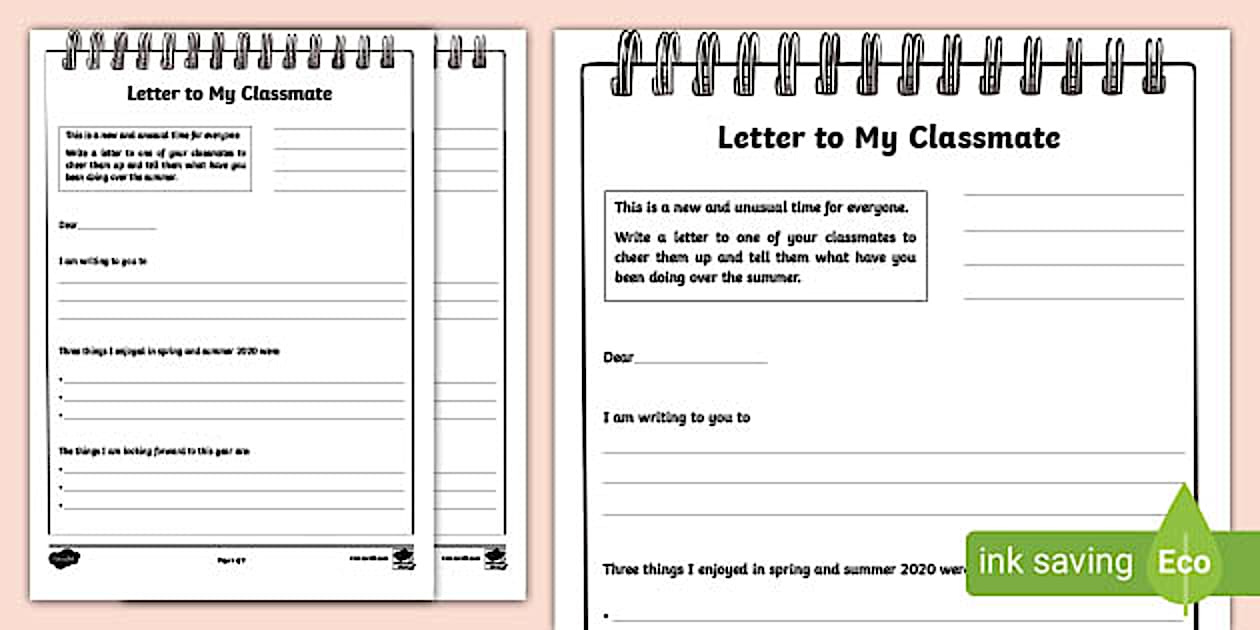Letter to My Classmate Worksheet (teacher made) - Twinkl