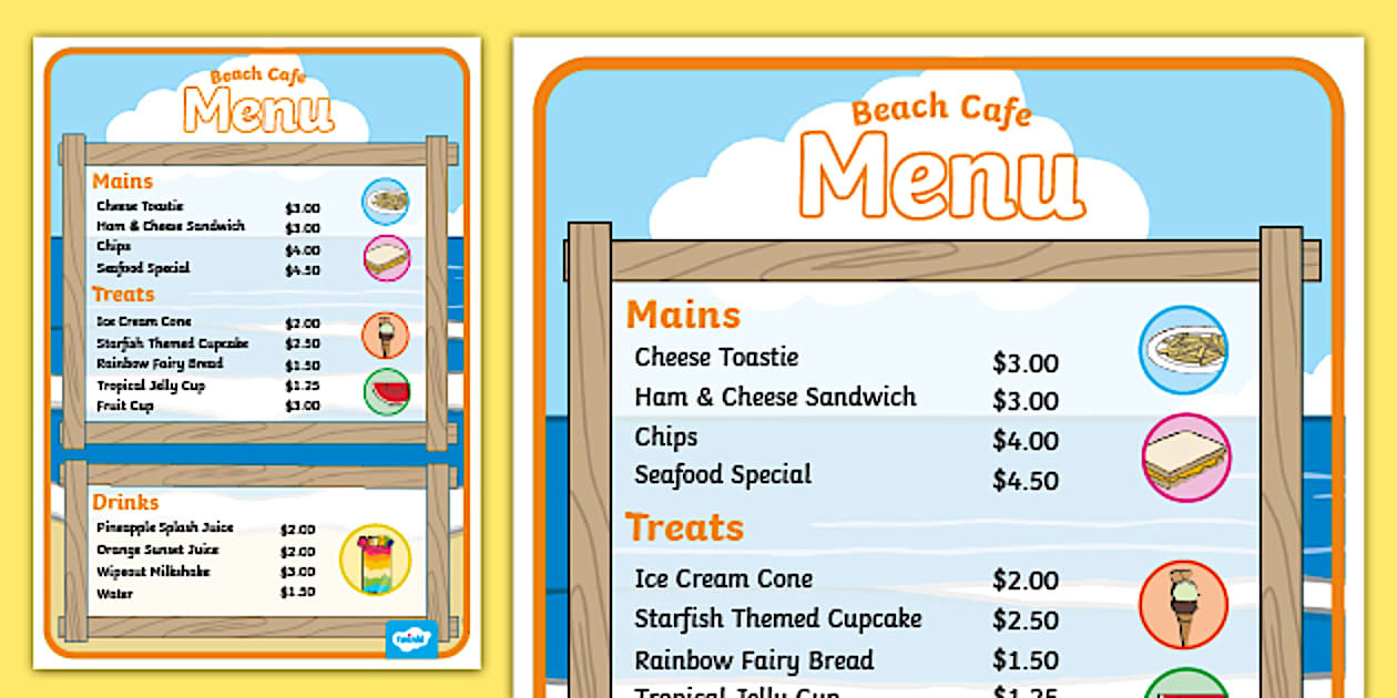 Beach Cafe Role-Play Menu