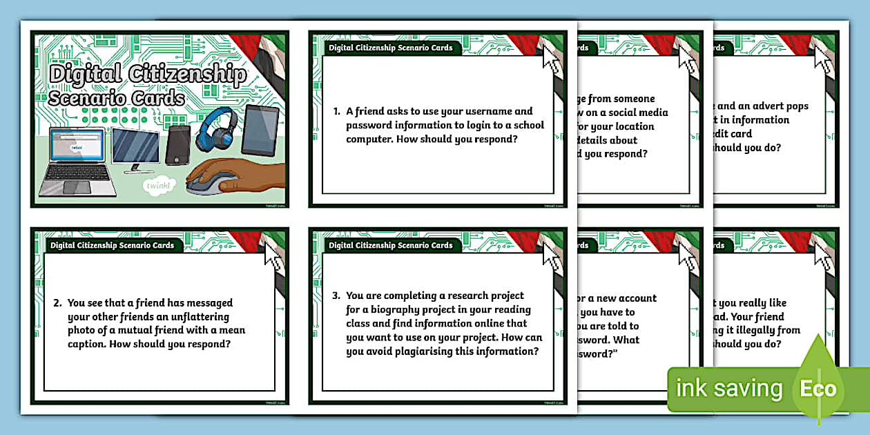 Digital Citizenship Scenario Task Cards - UAE (teacher made)