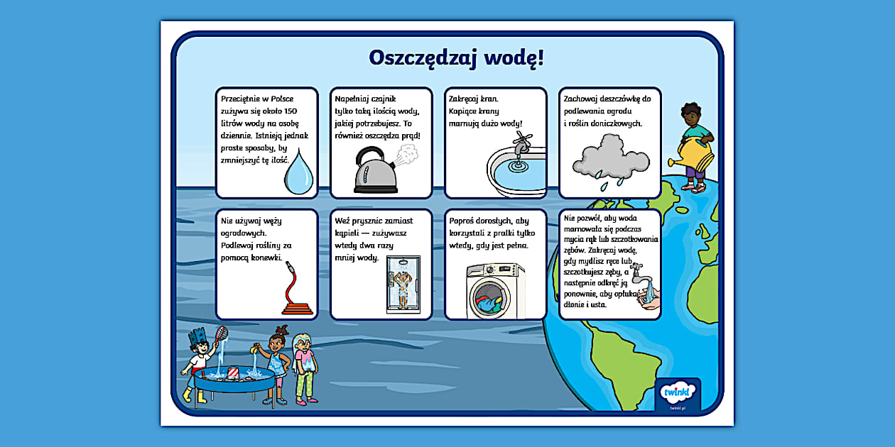 Oszczędzanie wody | Światowy Dzień Wody | Plakat - Twinkl