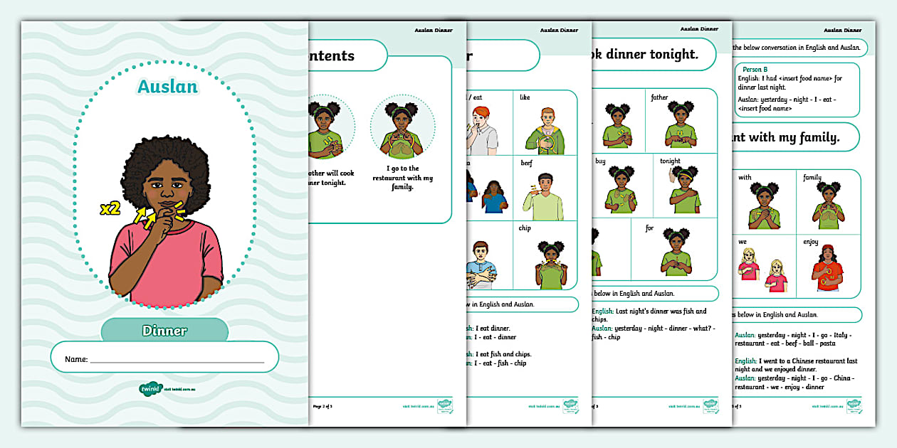 Auslan Booklet Dinner (teacher made) - Twinkl