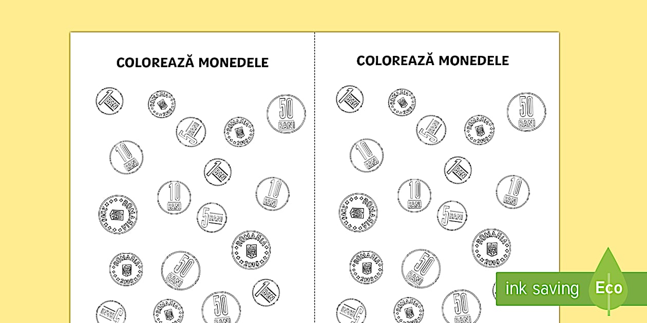 Colorează monedele - Fișă de lucru (Teacher-Made)