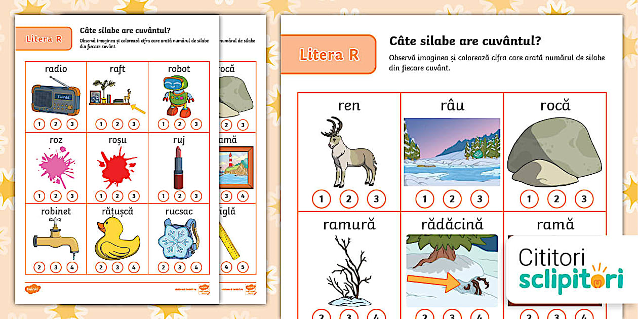 Litera R – Fișă de lucru pentru despărțirea în silabe